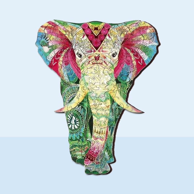 Colorful Elephant Wooden Jigsaw Puzzle for adults Kids Premium Wild ...