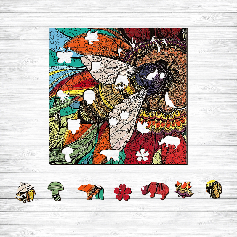 Bee Floral Wooden Jigsaw Puzzle for adults Kids Animal Shaped Wood ...